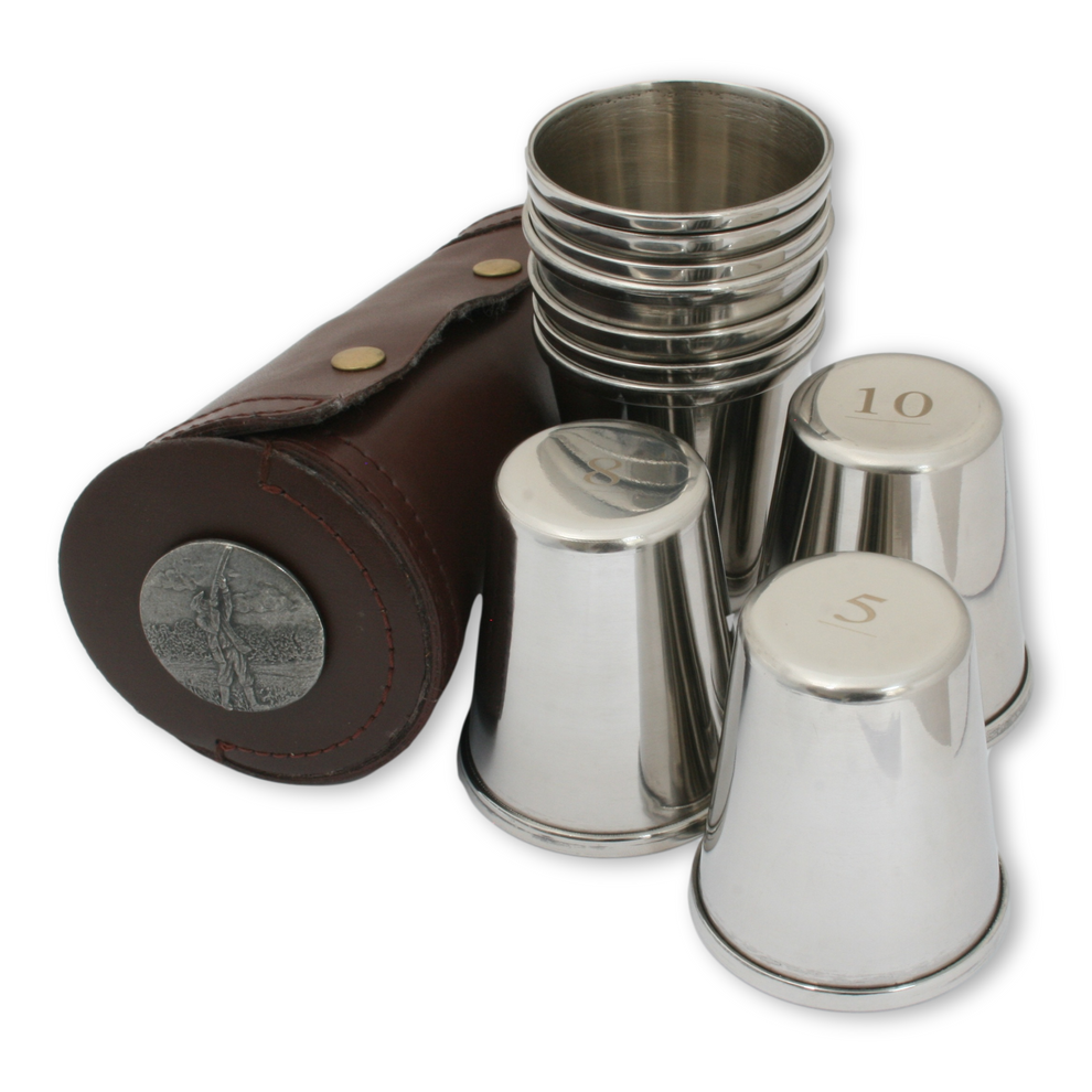 1-10 Numbered Stirrup Cups In Brown Leather Case 4oz Game Shooting ...