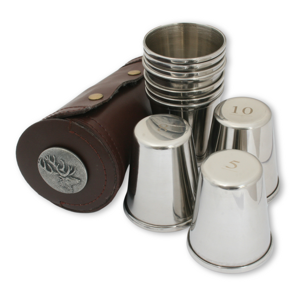 Stag Designed 1-10 Numbered Stirrup Cups In Brown Leather Case 4oz ...